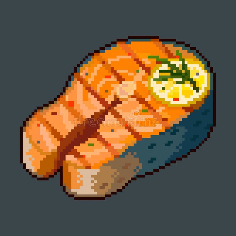 Salmon Cooked Pixelated. Slice of Red Fish. Stock Photo - Illustration ...