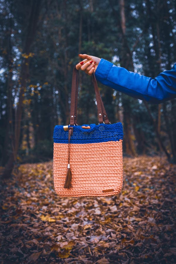 Salmon crochet bag stock image. Image of brown, fashion - 204151981