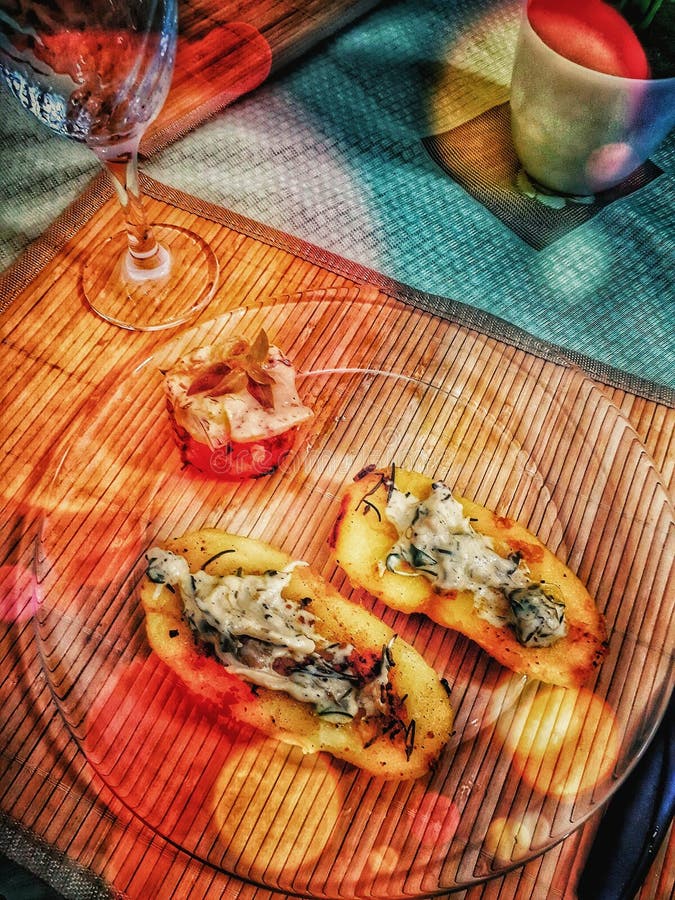 Salmon Dish Texture Art with Potatoes Stock Photo - Image of carving ...