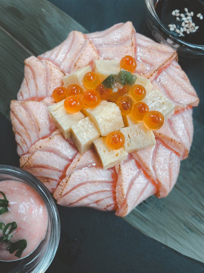 A Salmon Don Salmon Sashimi with Rice Stock Photo - Image of meat ...