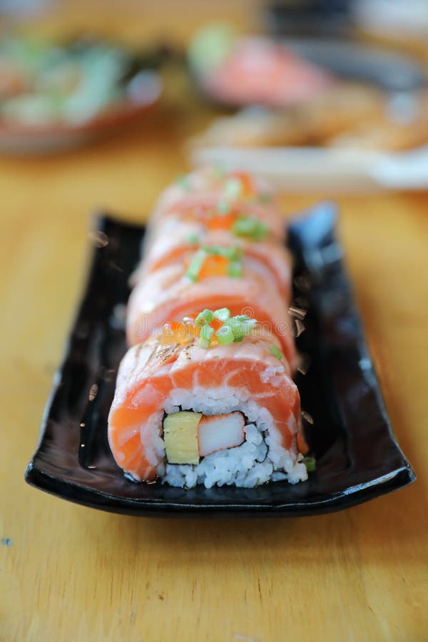 Salmon Egg on Sushi Nigiri Roll Stock Image - Image of maki, food ...