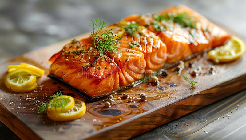 A Salmon Filet on a Wooden Cutting Board Stock Photo - Image of ...