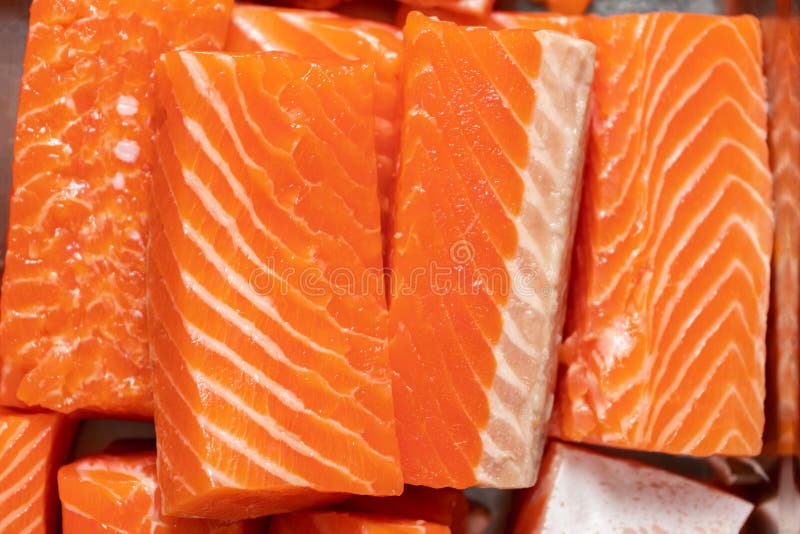 Salmon Fillet Cut into Chunks Top View or Flat Lay Stock Photo - Image ...