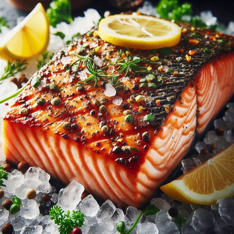 Salmon Fillet on Ice Close-up. Generated AI Stock Illustration ...