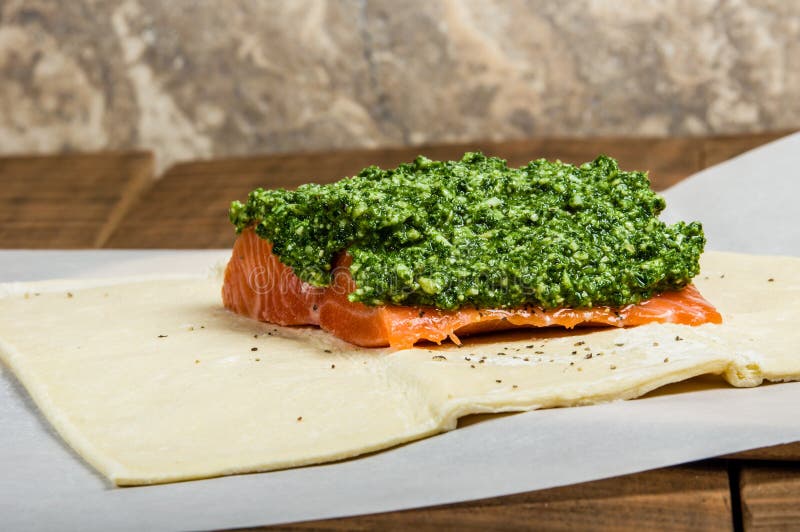 Salmon Fillet with Kale Pesto Stock Image - Image of oleracea, meal ...