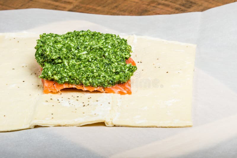 Salmon Fillet with Kale Pesto Stock Image - Image of nutritional ...