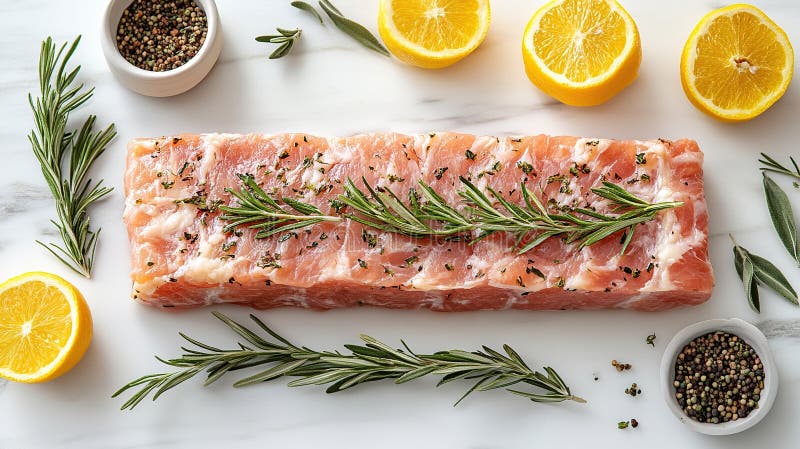 Salmon Fillet, Rosemary, Lemon, Pepper, Marble Stock Image - Image of ...