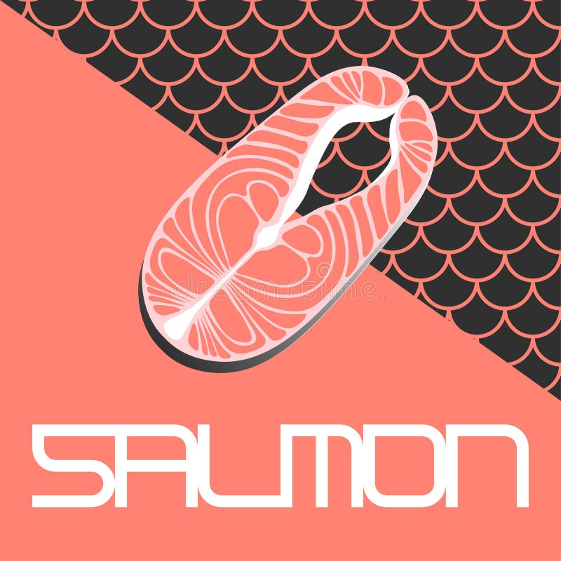 Salmon Fillet on Squama Pattern Background Stock Vector - Illustration ...