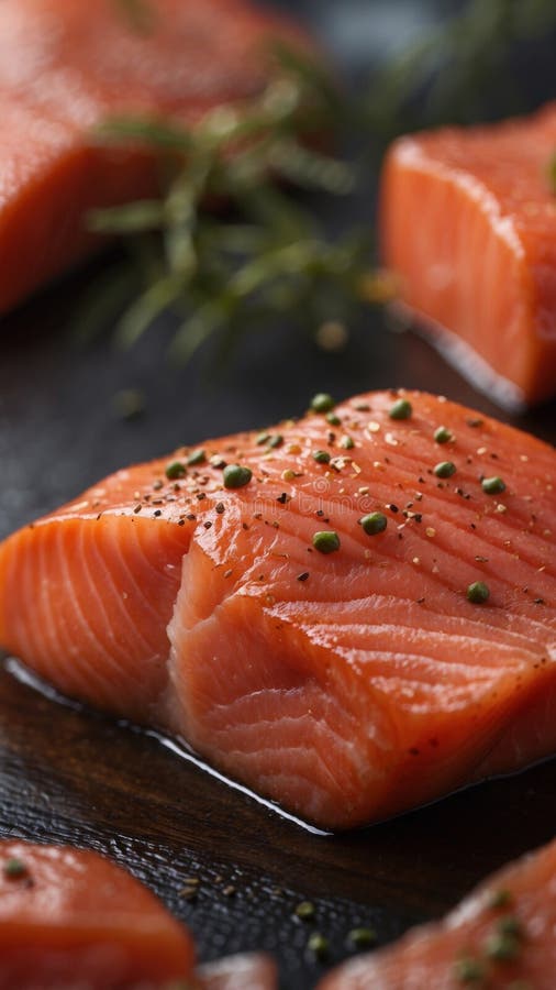 Salmon Fillet Steak Red Fish Pieces of Fatty Red Salmon. Stock Image ...