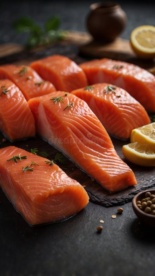 Salmon Fillet Steak Red Fish Pieces of Fatty Red Salmon. Stock Image ...