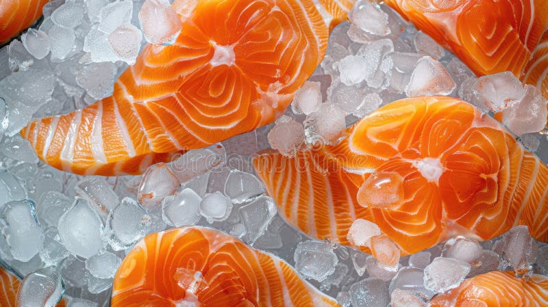 The Salmon Fillets on Ice.AI Generated Image Stock Photo - Image of ...
