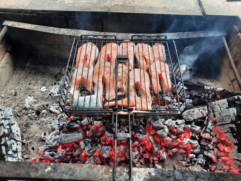 Salmon on fire stock image. Image of fire, relax, salmon - 199205413