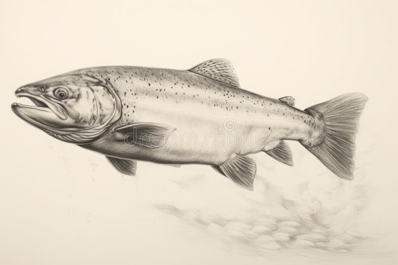 Salmon Fish Drawing, Salmon Fish Pencil Drawing Vintage. Generative Ai ...
