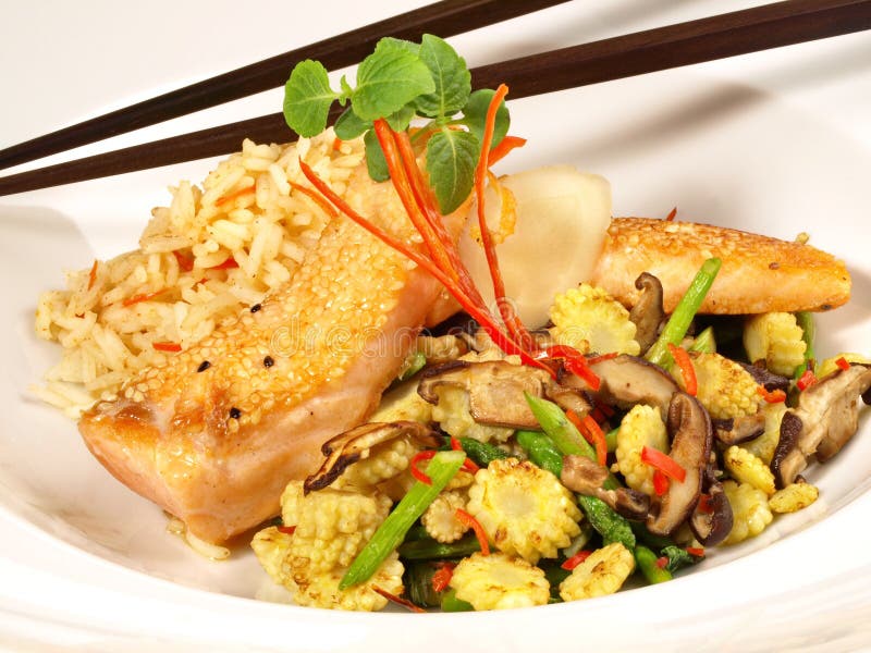 Salmon - Fish Fillet with Rice Stock Photo - Image of loin, grill ...
