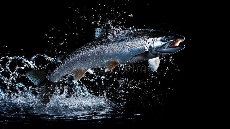 Salmon Fish Jumping with Splashing in Water Stock Image - Image of ...