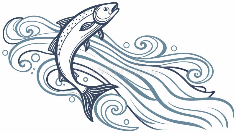 A Salmon Fish Jumping Upstream Against Stylized Water Currents ...
