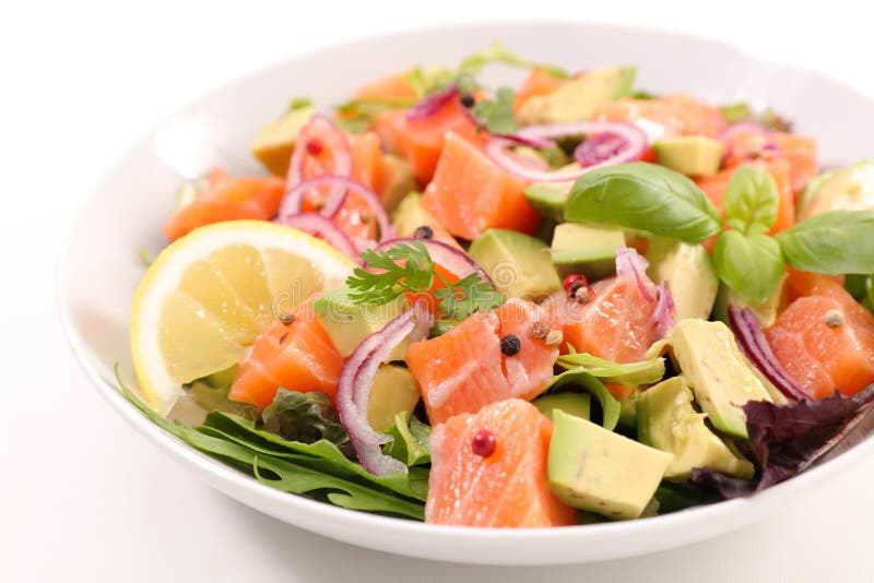 Salmon fish salad stock image. Image of menu, culinary - 115356467