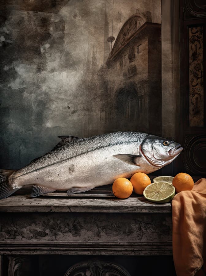 Salmon fish still life stock illustration. Illustration of fillet ...