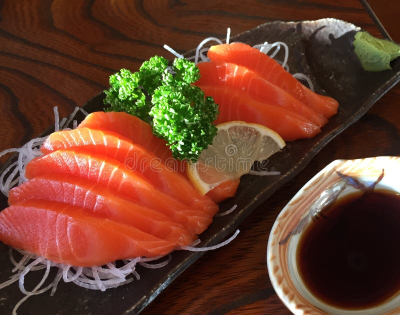 Salmon Fish, Sushi at the Restaurant in Osaka, Japan Stock Image ...
