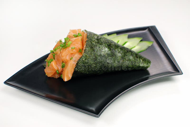 Salmon Fish Temaki in White Background Stock Photo - Image of healthy ...