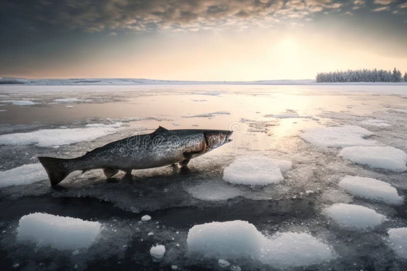 Salmon Fishing on Ice. AI Generated Stock Illustration - Illustration ...