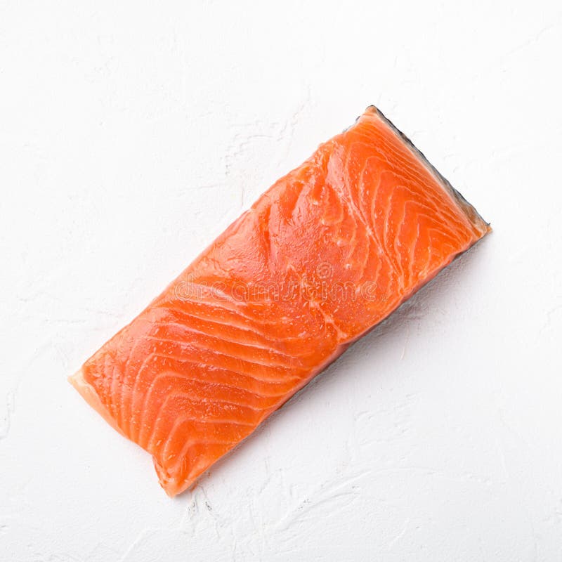 Salmon. Fresh Raw Salmon Fish Fillet, Square Format, on White Stone ...