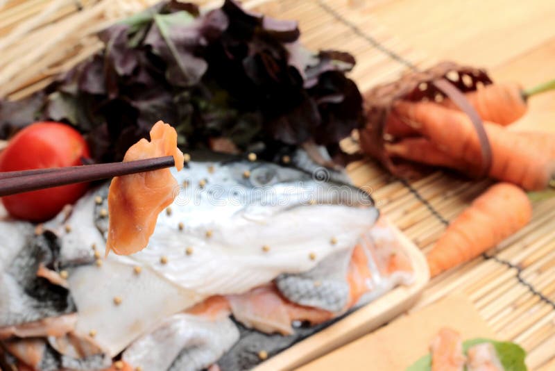 Salmon Head for Cooking and Fresh Salmon Fillets . Stock Photo - Image ...