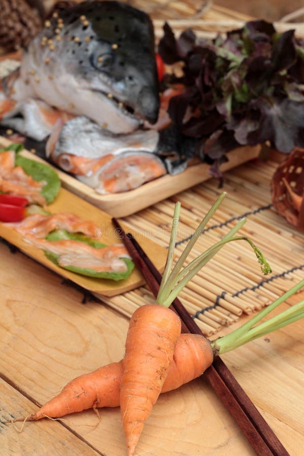 Salmon Head for Cooking and Fresh Salmon Fillets . Stock Photo - Image ...