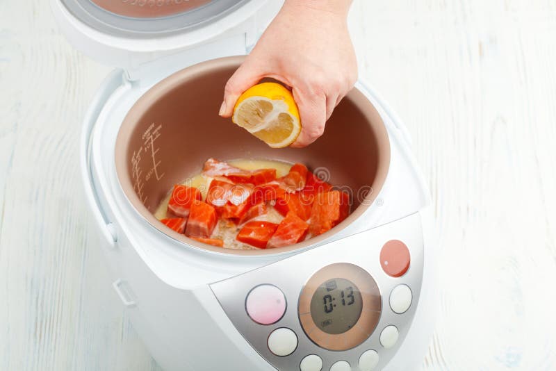 Salmon with Lemon in Multicooker Stock Photo - Image of fish, cooking ...