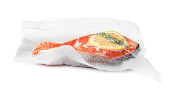 Salmon with Lemon in Vacuum Pack on White Background Stock Photo ...