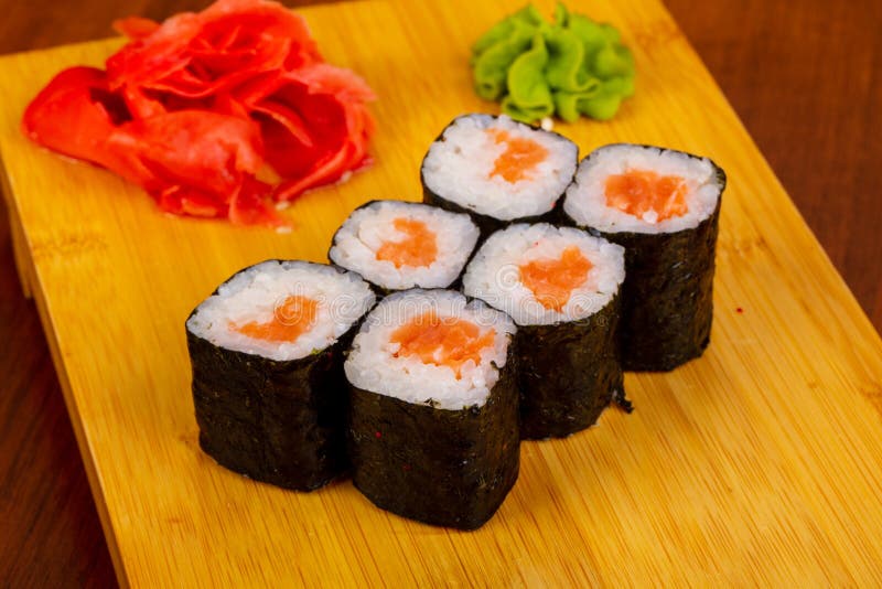 Salmon maki roll stock photo. Image of rice, isolated - 122274802
