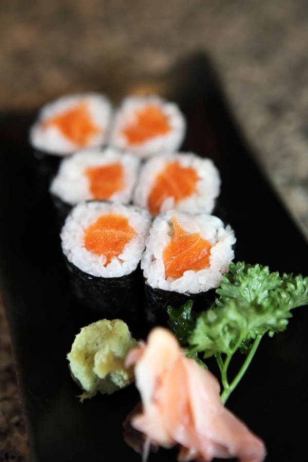 Salmon Maki Sushi, Japanese Food Stock Photo - Image of lunch, asian ...
