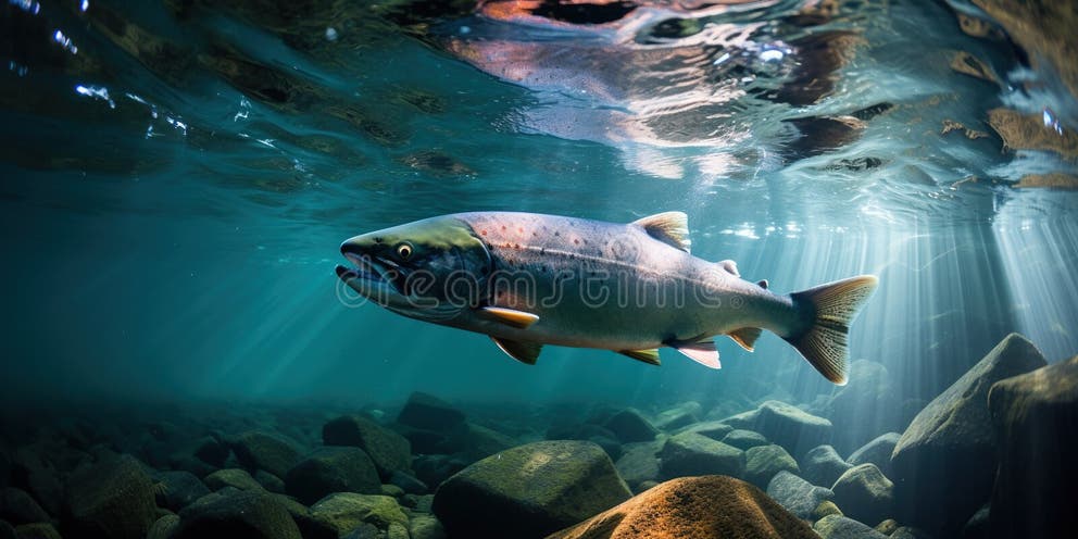 Salmon Navigating through the River Currents , Concept of Predator-prey ...
