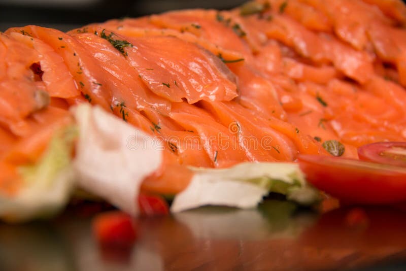 Salmon Pickled Slice on Black Board Stock Image - Image of closeup ...