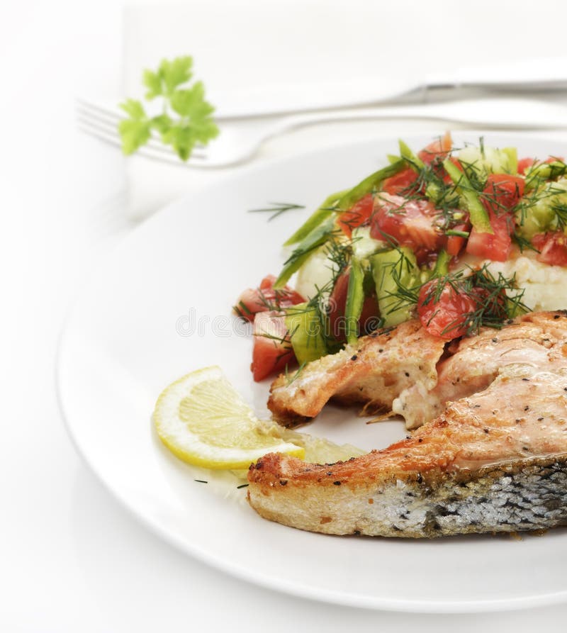 Salmon Plate stock photo. Image of fish, portion, salmon - 38499914
