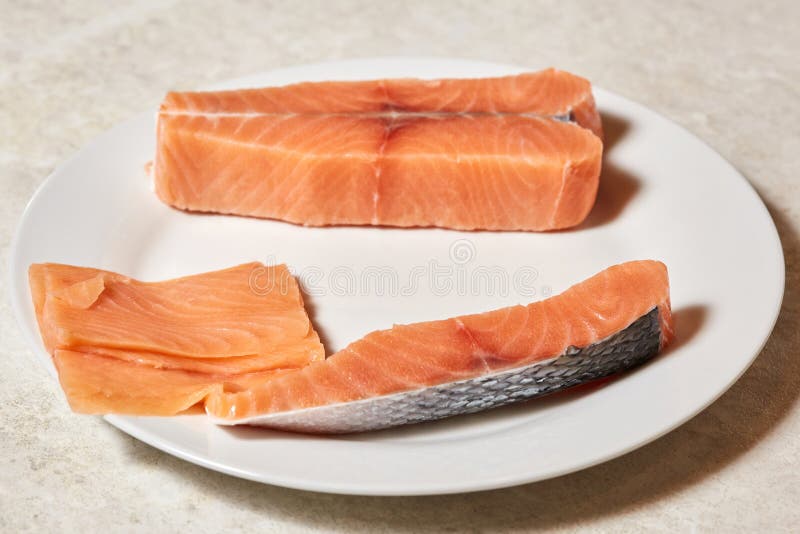 Salmon Raw Fish Fillet on Plate Stock Image - Image of cooking, health ...