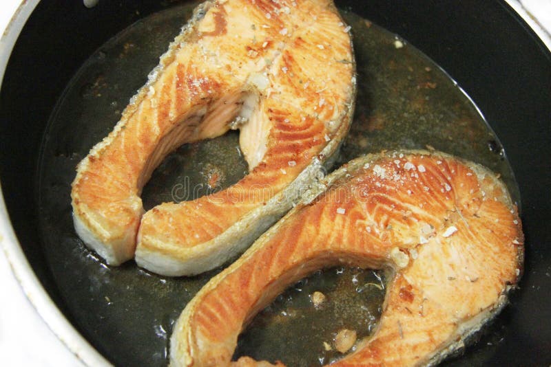 Salmon Red Fish Fried on the Pan Stock Image - Image of natural, dining ...