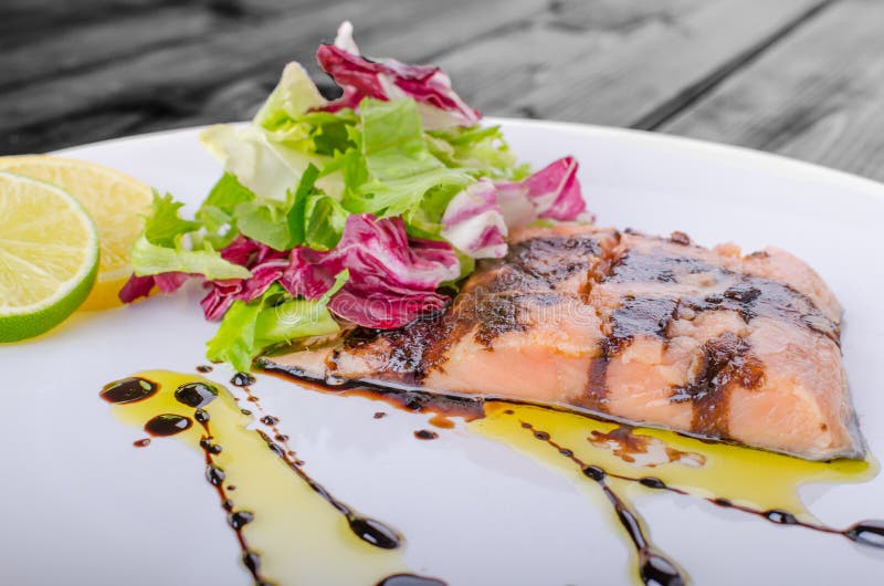 Salmon with a Reduction of Balsamic Vinegar and Sugar Stock Image ...