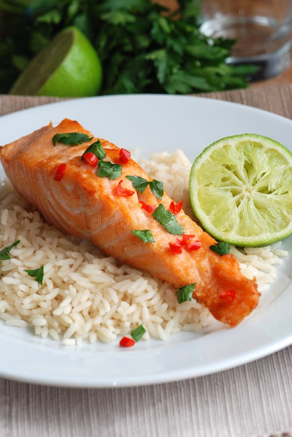 Salmon on rice stock image. Image of asian, dinner, flowers - 6828725
