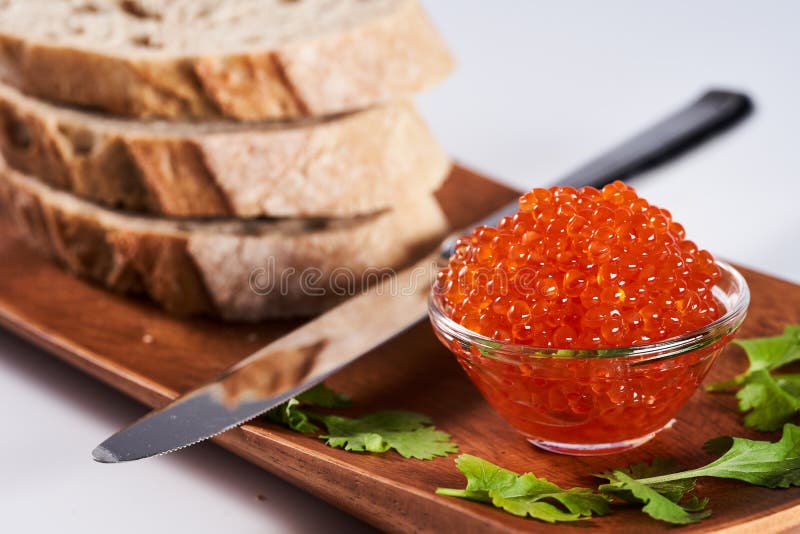 Salmon roe on bread stock image. Image of bread, caviar - 228784157