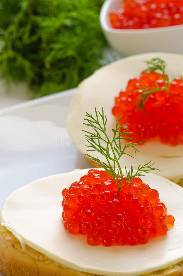Salmon roe canapes stock photo. Image of dill, sandwich - 27578116