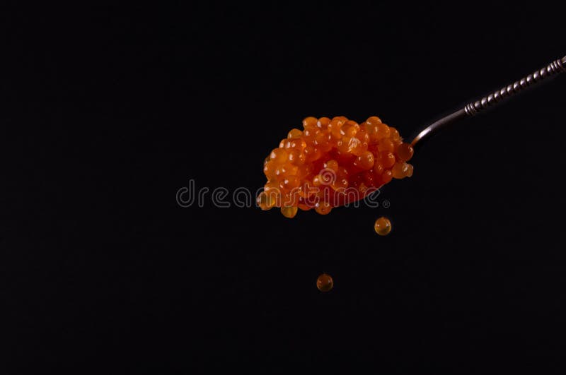 Salmon Roe in Silver Spoon on Dark Background. Stock Photo - Image of ...
