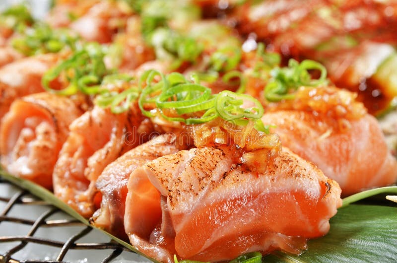 Salmon roll sashimi stock image. Image of closeup, sauce - 99815041