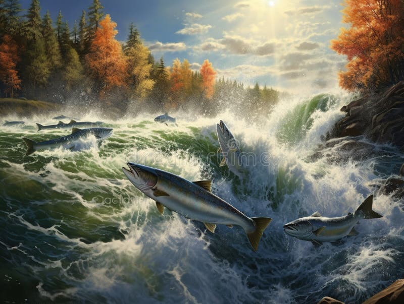 Ai Generated Illustration Wildlife Concept of Salmon Run Stock ...