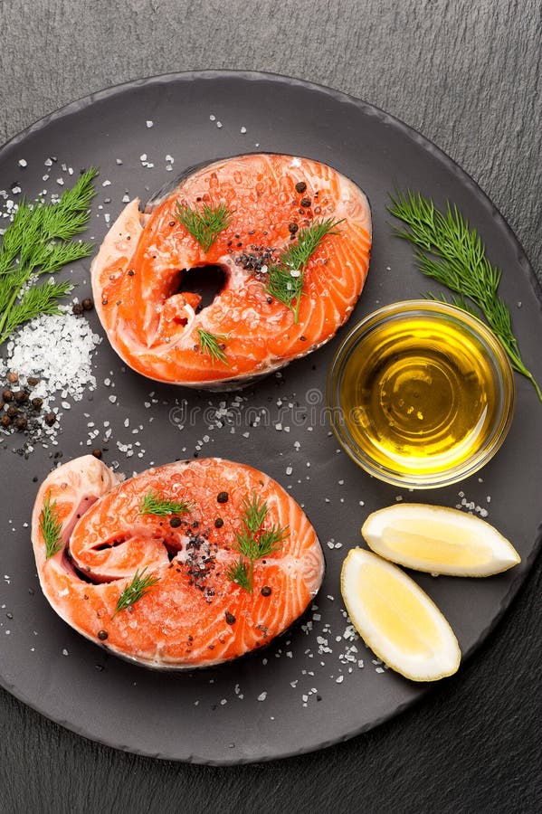 Salmon with Salt, Dill and Lemon. Stock Image - Image of closeup, fresh ...