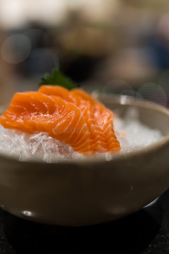 Salmon Sashimi Slice Fresh Serve on Ice Stock Photo - Image of seafood ...