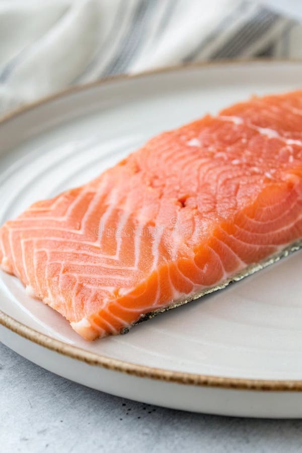 Salmon Slice on a Plate with White Background Stock Illustration ...