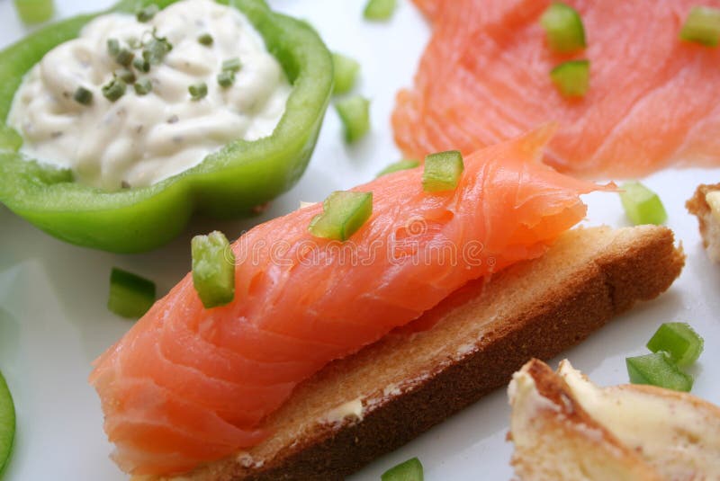 Salmon snack stock image. Image of paprikas, food, snack - 6422555
