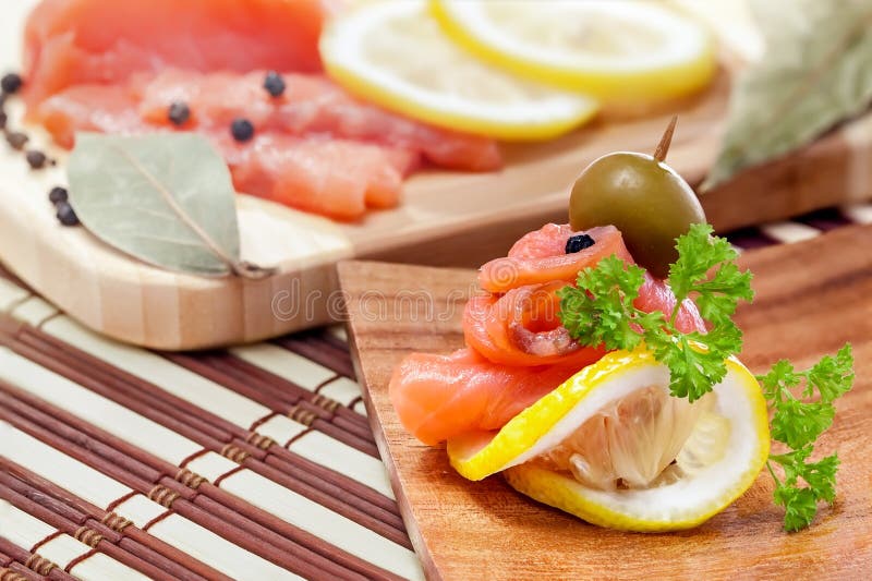 Salmon Snack and Ingredients Stock Image - Image of appetizer, gourmet ...