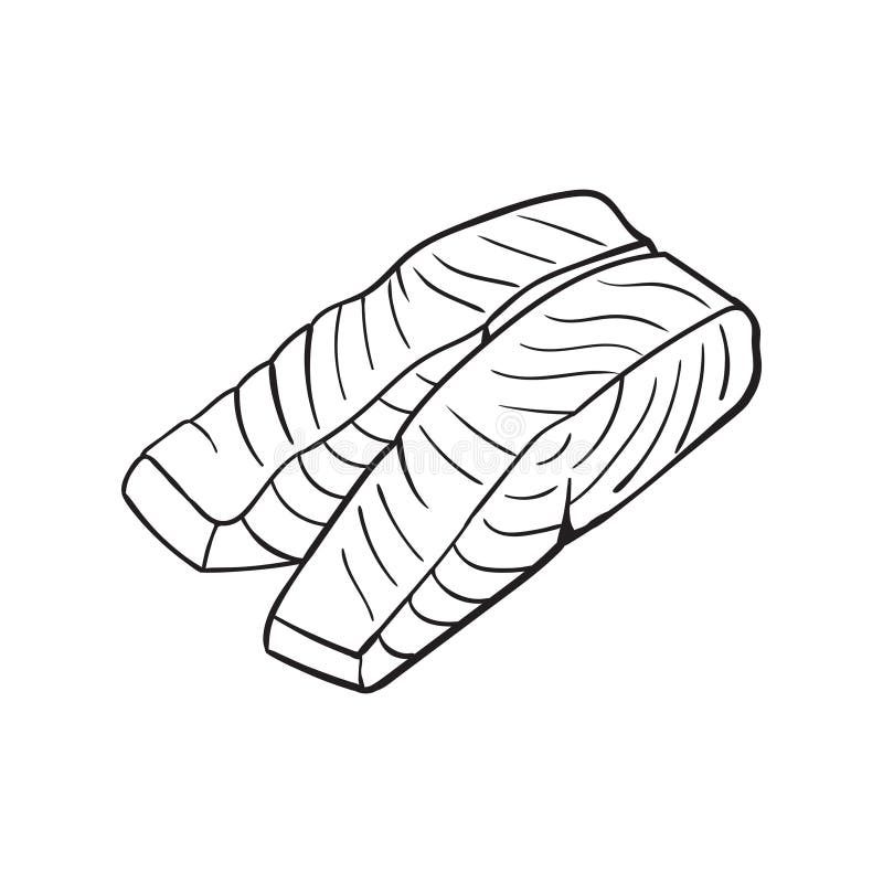 Salmon Steak Linear Drawing. Grilled Fish Icon Stock Vector ...